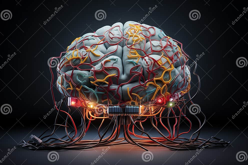 Human Brain with Many Connected Cables and Wires. Generative AI Stock ...