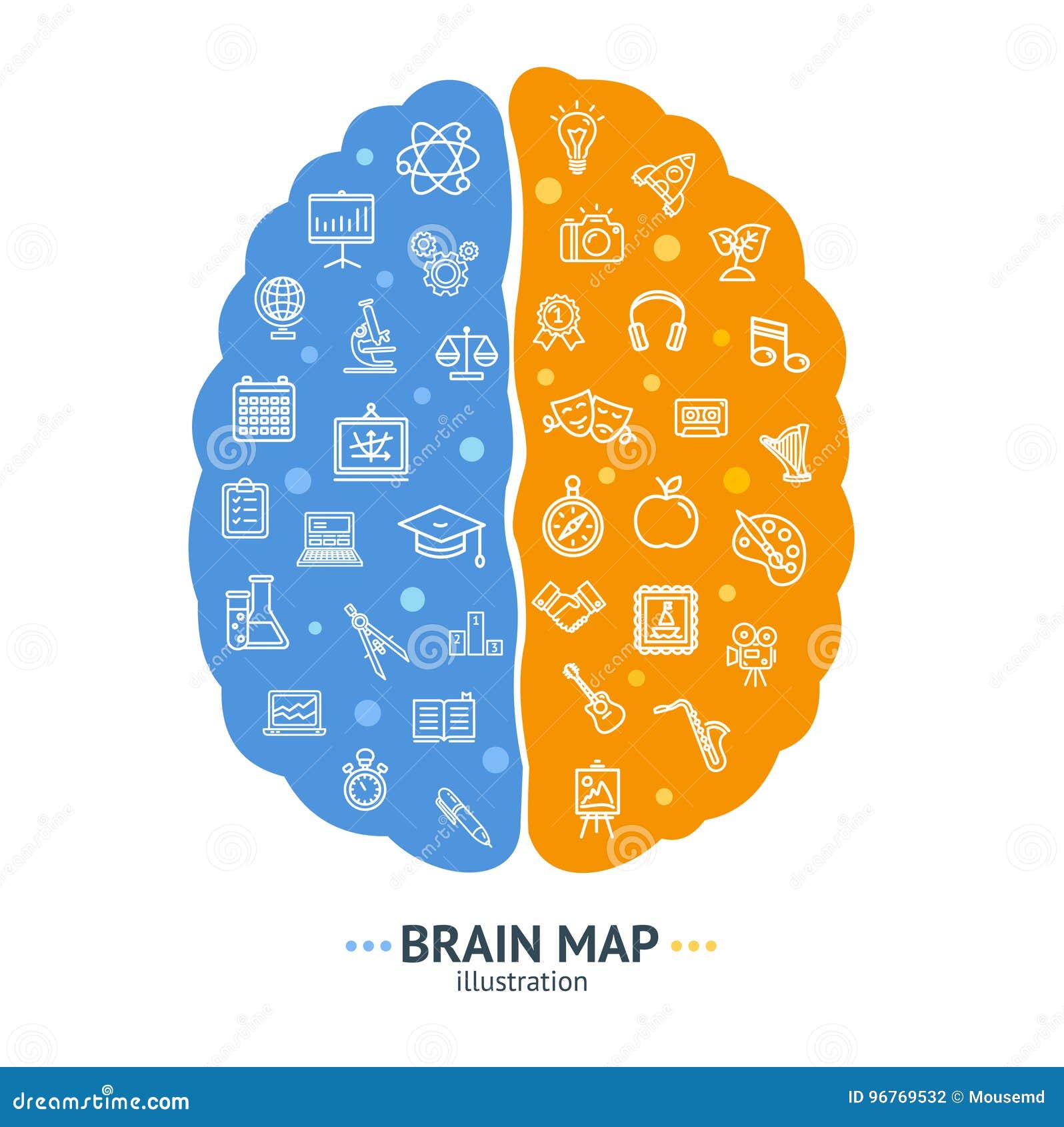 Human Brain Map Concept Left And Right Hemisphere. Vector ...