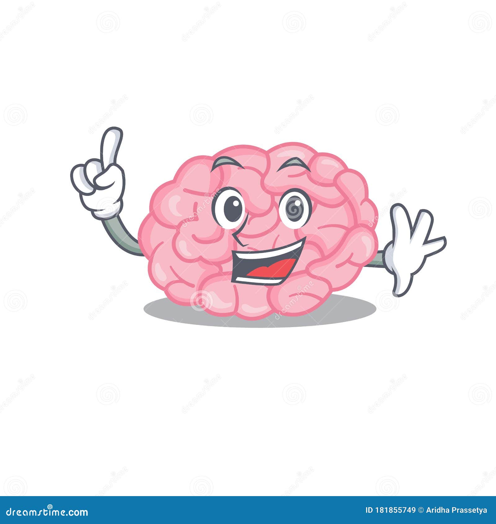 Human Brain Mascot Character Design with One Finger Gesture Stock ...