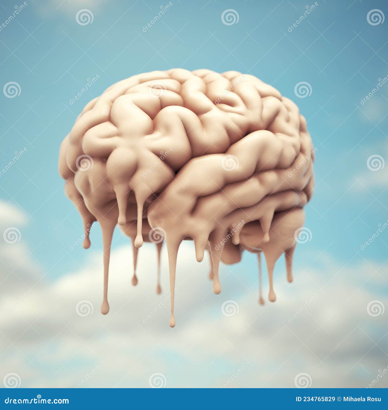Human Brain Melting on Blue Background Stock Illustration ...