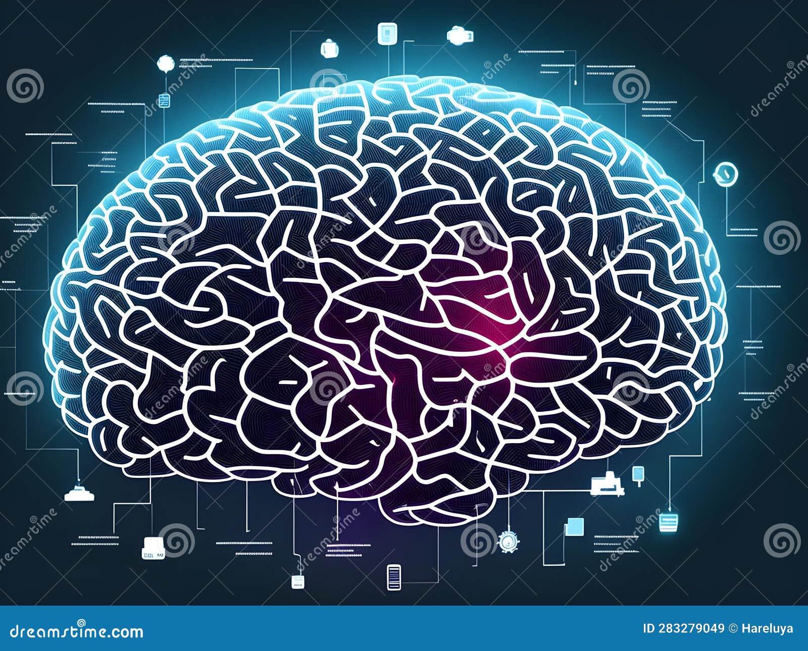 Human Brain on Mental Idea Mind Concept. Artificial Intelligence ...