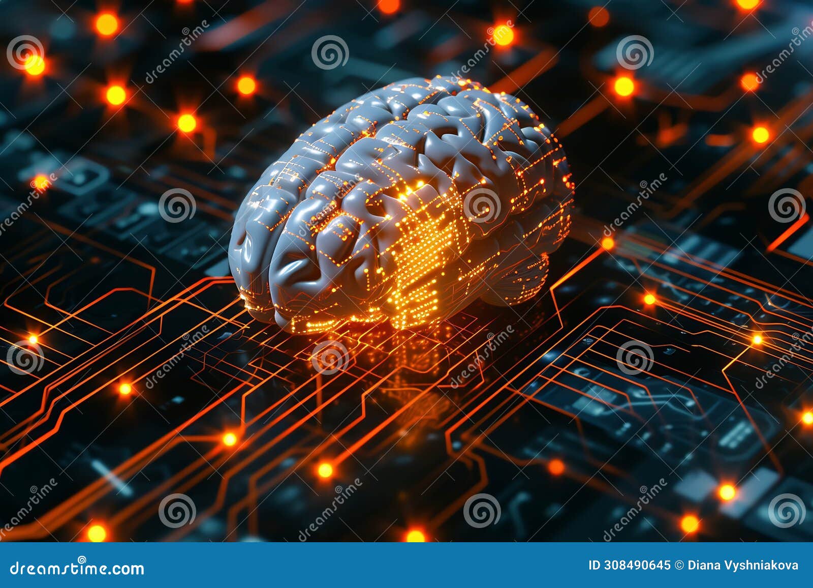 Human Brain with Micro Chip, Futuristic Concept Stock Illustration ...