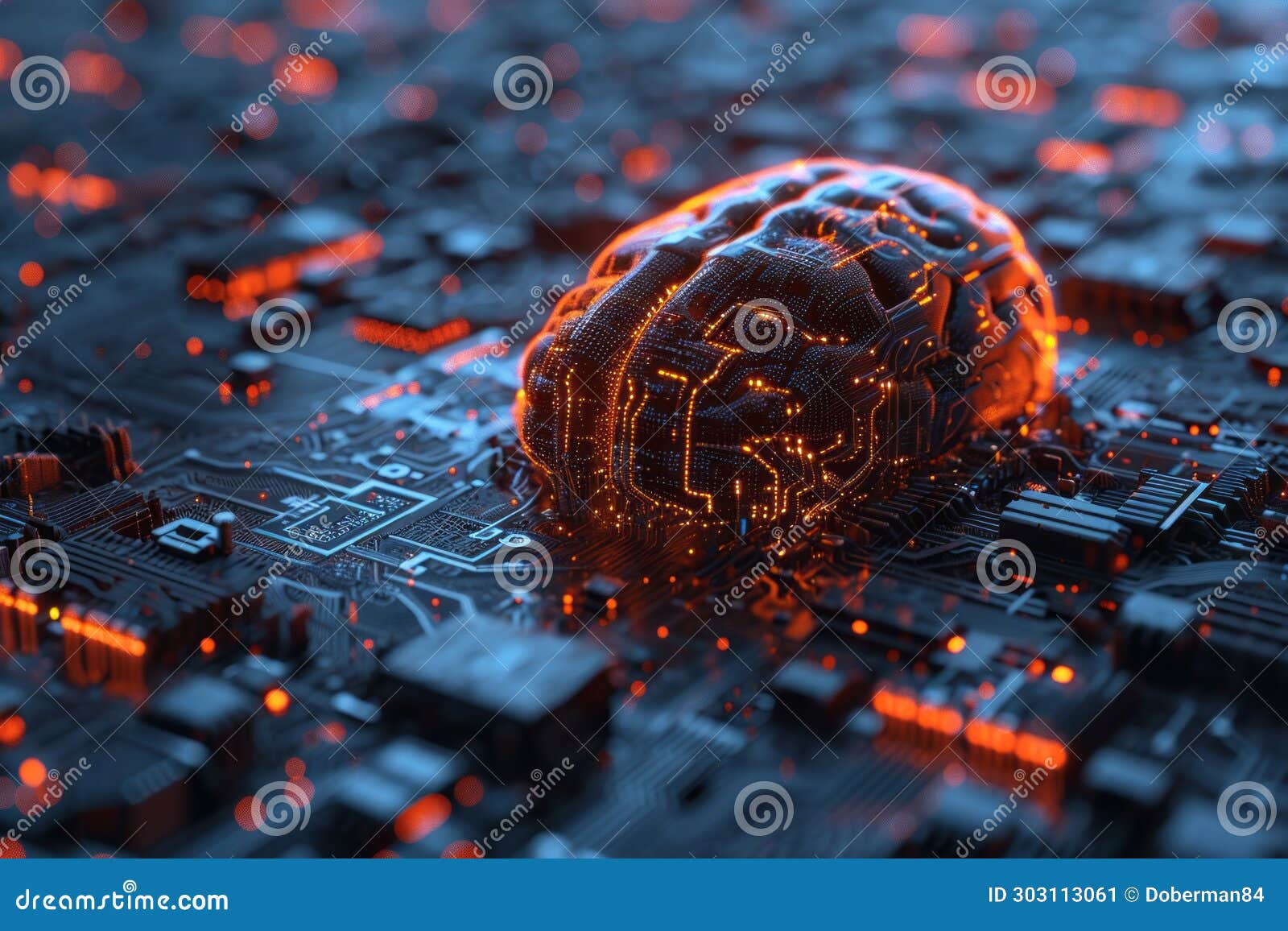 Human Brain Model Connected To Digital Network. Futuristic Artificial ...