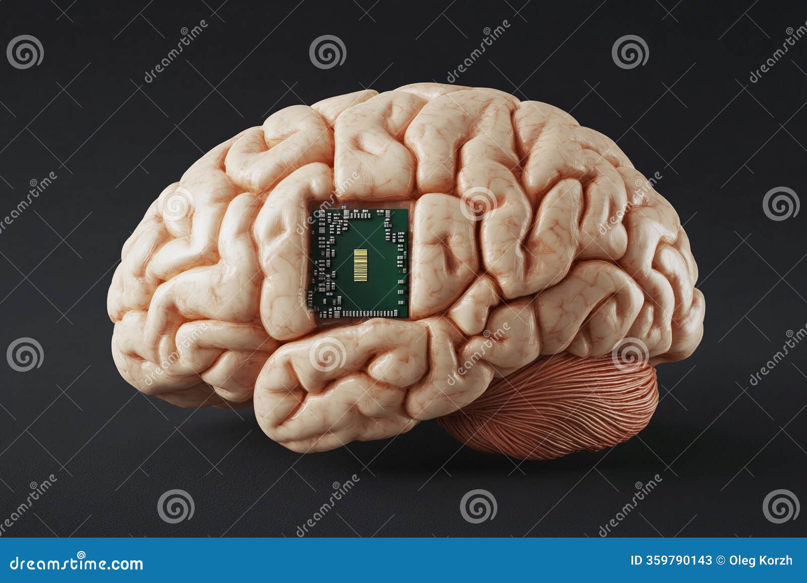 Human Brain Model with Electronic Chip Representation Highlighting Technology and Biology ...