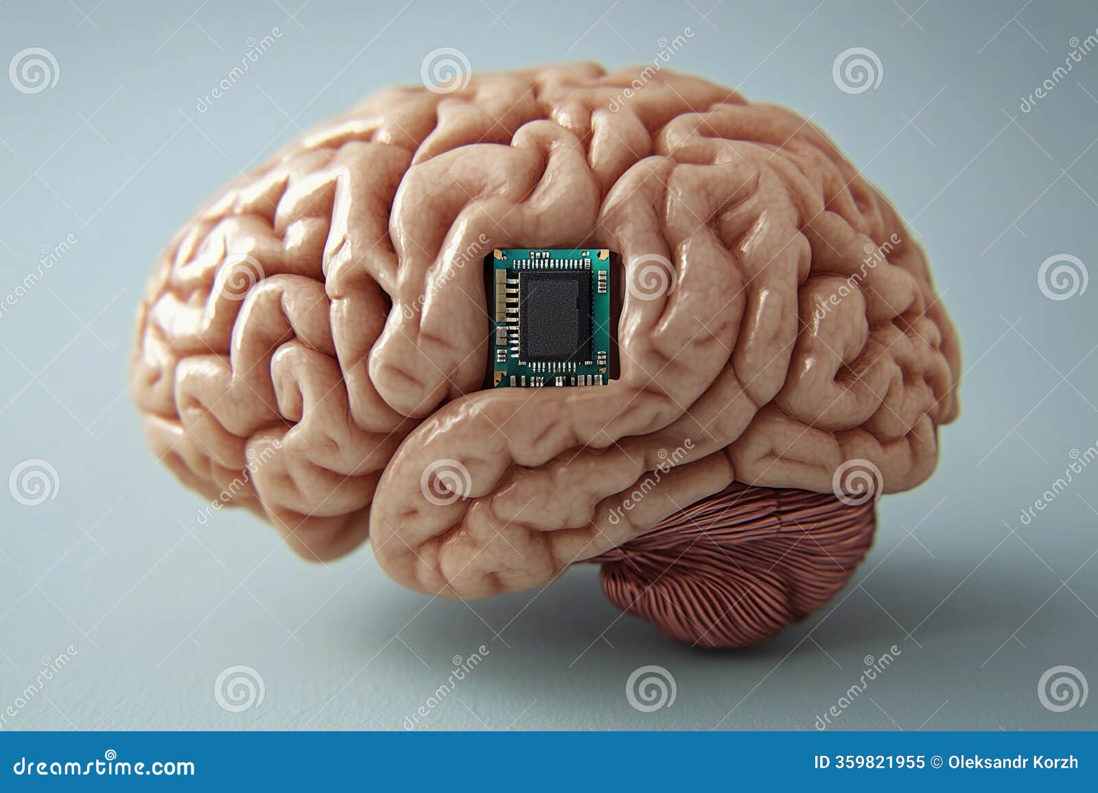 Human Brain Model with Electronic Chip Representation Highlighting ...