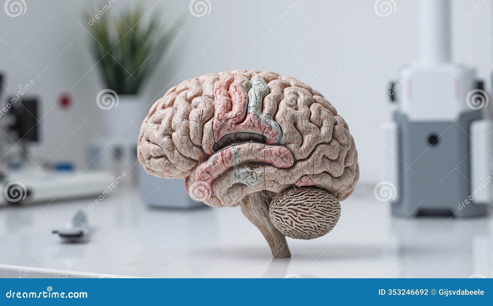Human Brain Model with Highlighted Areas Neurology Lab in Background ...