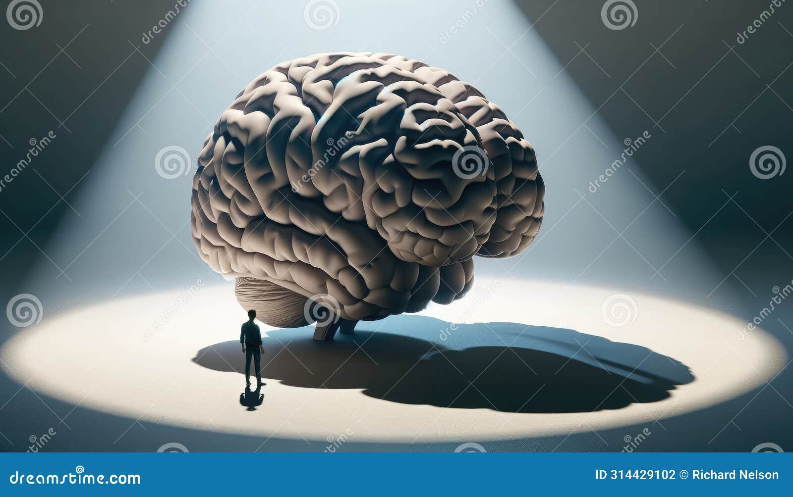 Human Brain Model Highlighted in Spotlight on Dark Background Stock ...