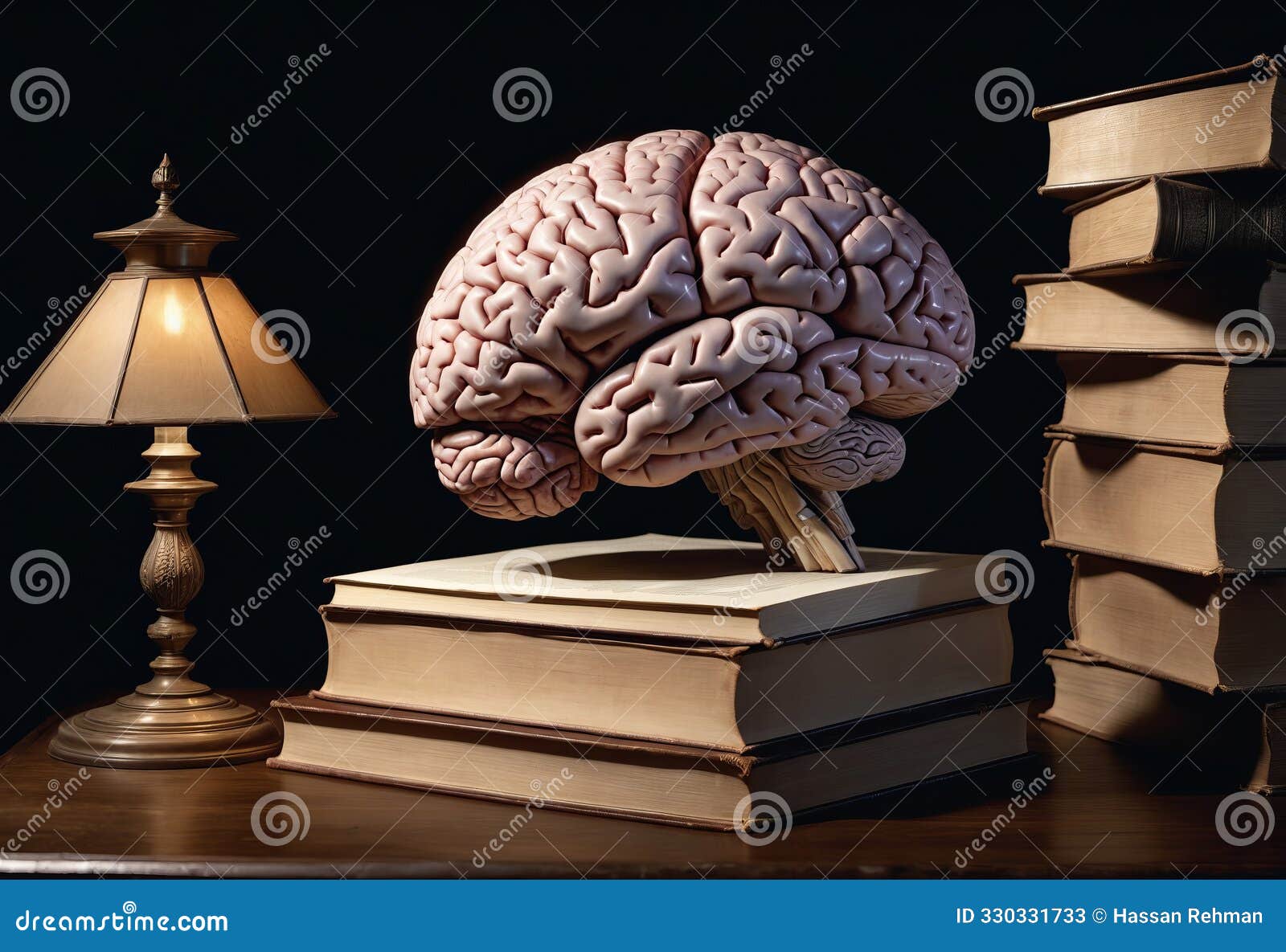 A Human Brain Model Placed on Top of a Stack of Books Stock ...