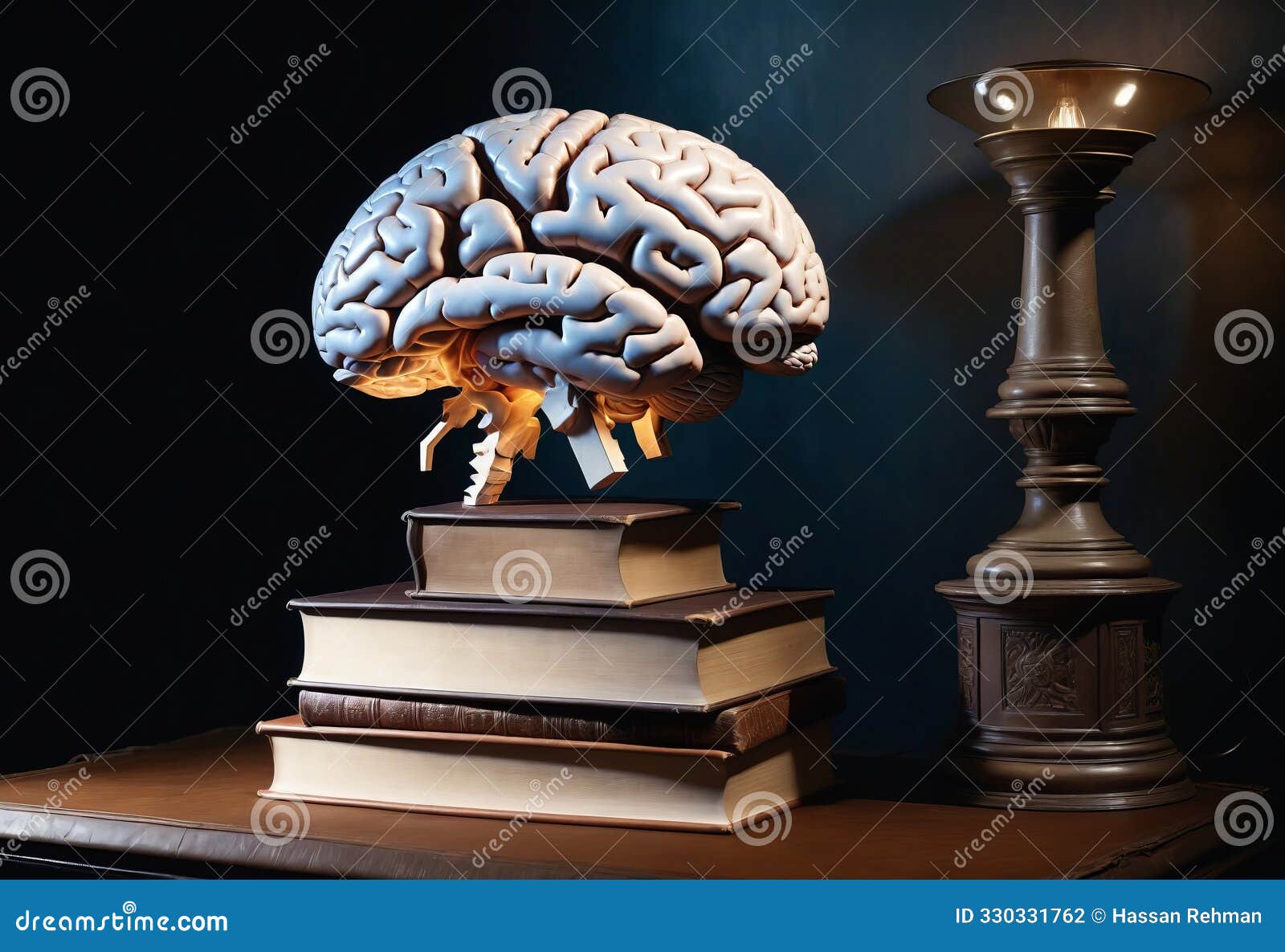 A Human Brain Model Placed on Top of a Stack of Books Stock ...