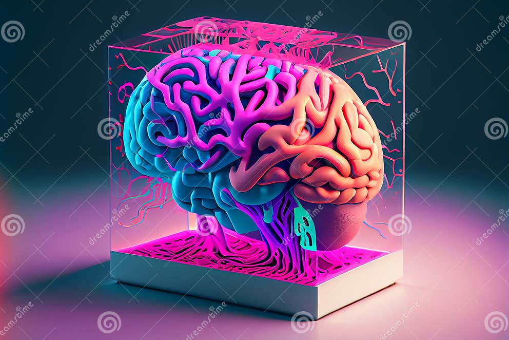 Human Brain Model Printed on a 3D Printer, Showcasing the Intricate ...