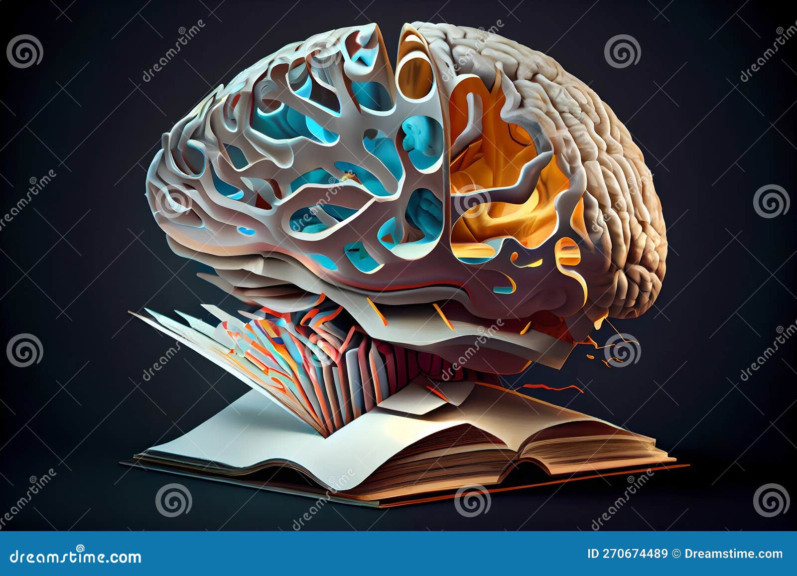 The Human Brain in a Modern Synthetic Cubism Style, from Below an Open ...