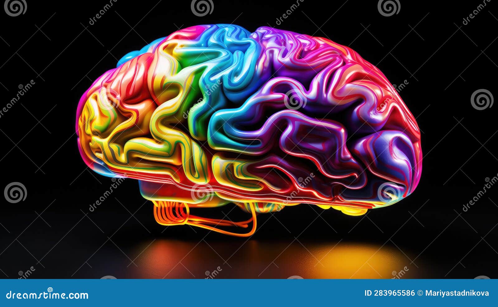 Human Brain with Multicolored Twists Close-up on Black Background ...