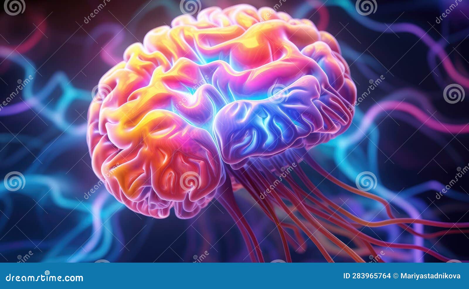 Human Brain with Multicolored Twists Close-up on Black Background ...