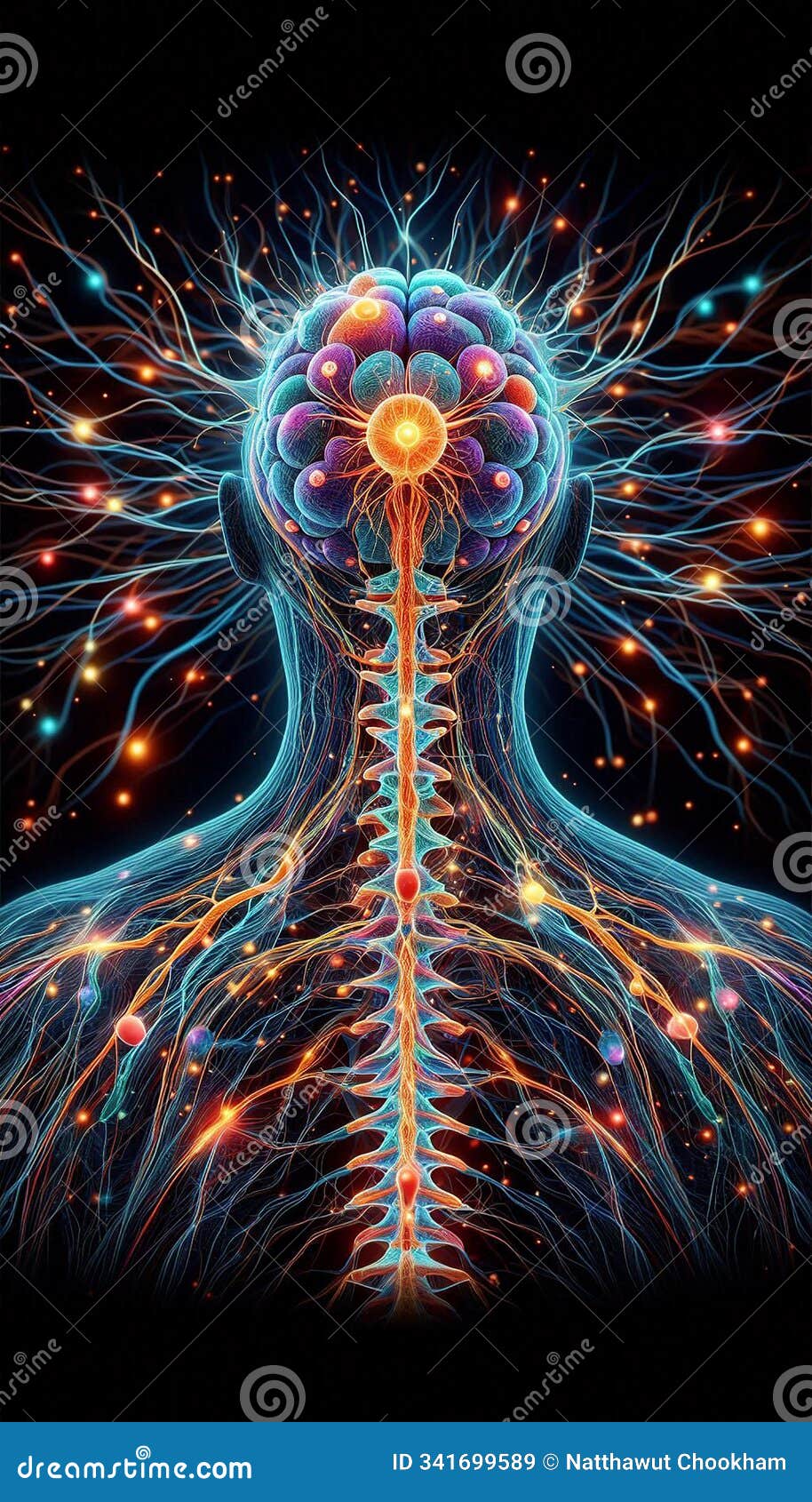 Human Brain and Nervous System Energy Illustration Stock Illustration ...