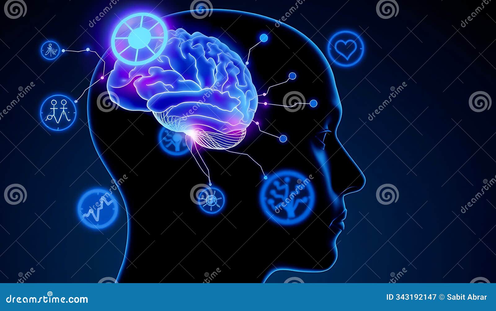Human Brain with Network and Icons, Stock Illustration - Illustration ...