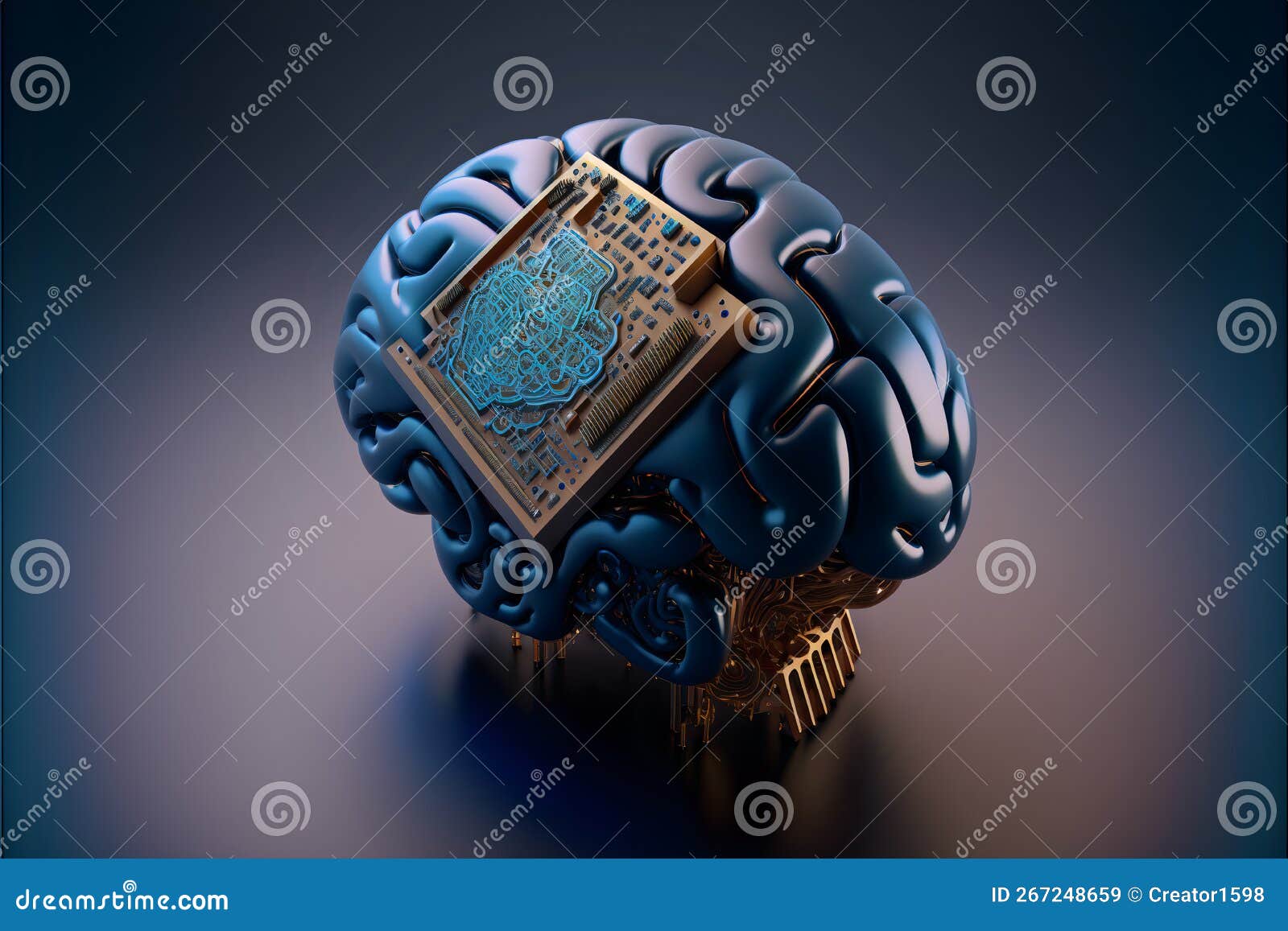 Human Brain with Neural Interface.Artificial Intelligence Concept Stock ...