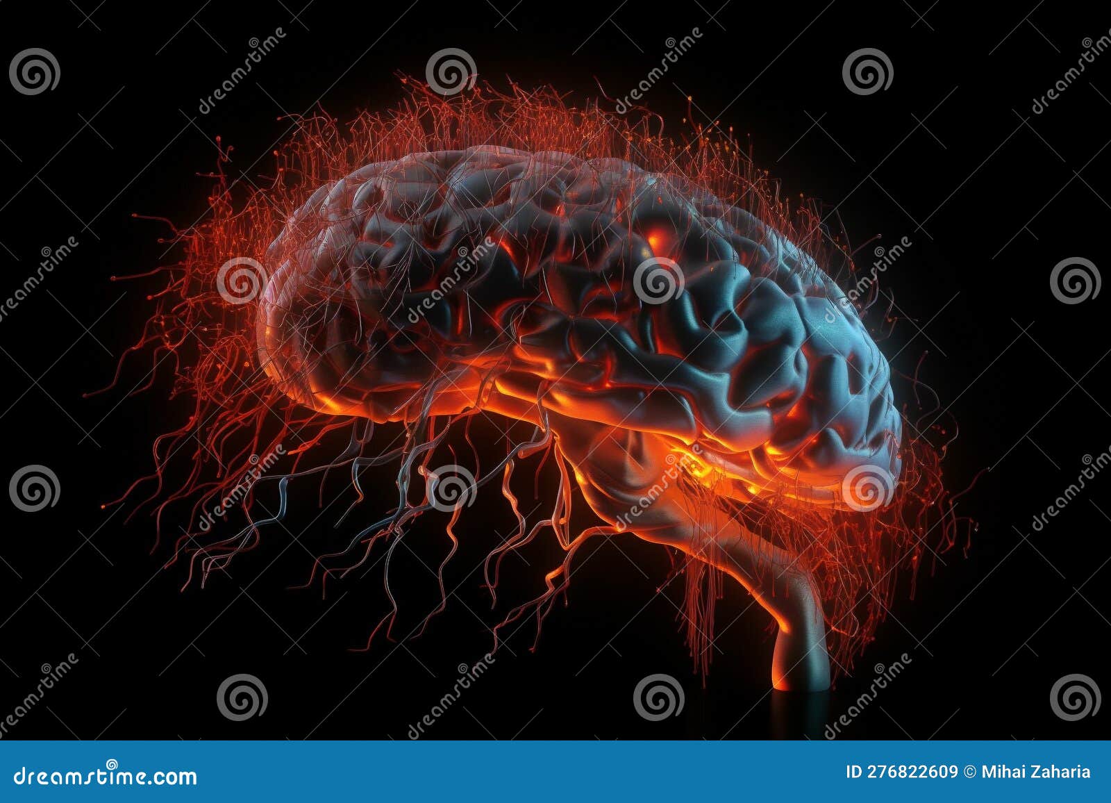 Human Brain with a Neural Network of Synapses Lighting Up. Generative ...