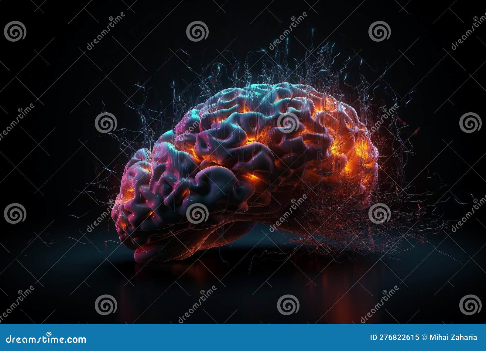 Human Brain With A Neural Network Of Synapses Lighting Up Generative