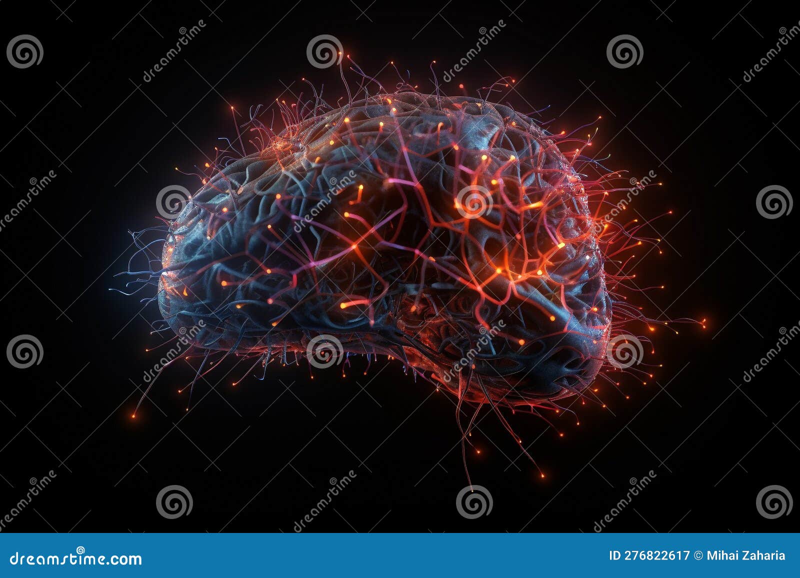Human Brain with a Neural Network of Synapses Lighting Up. Generative ...