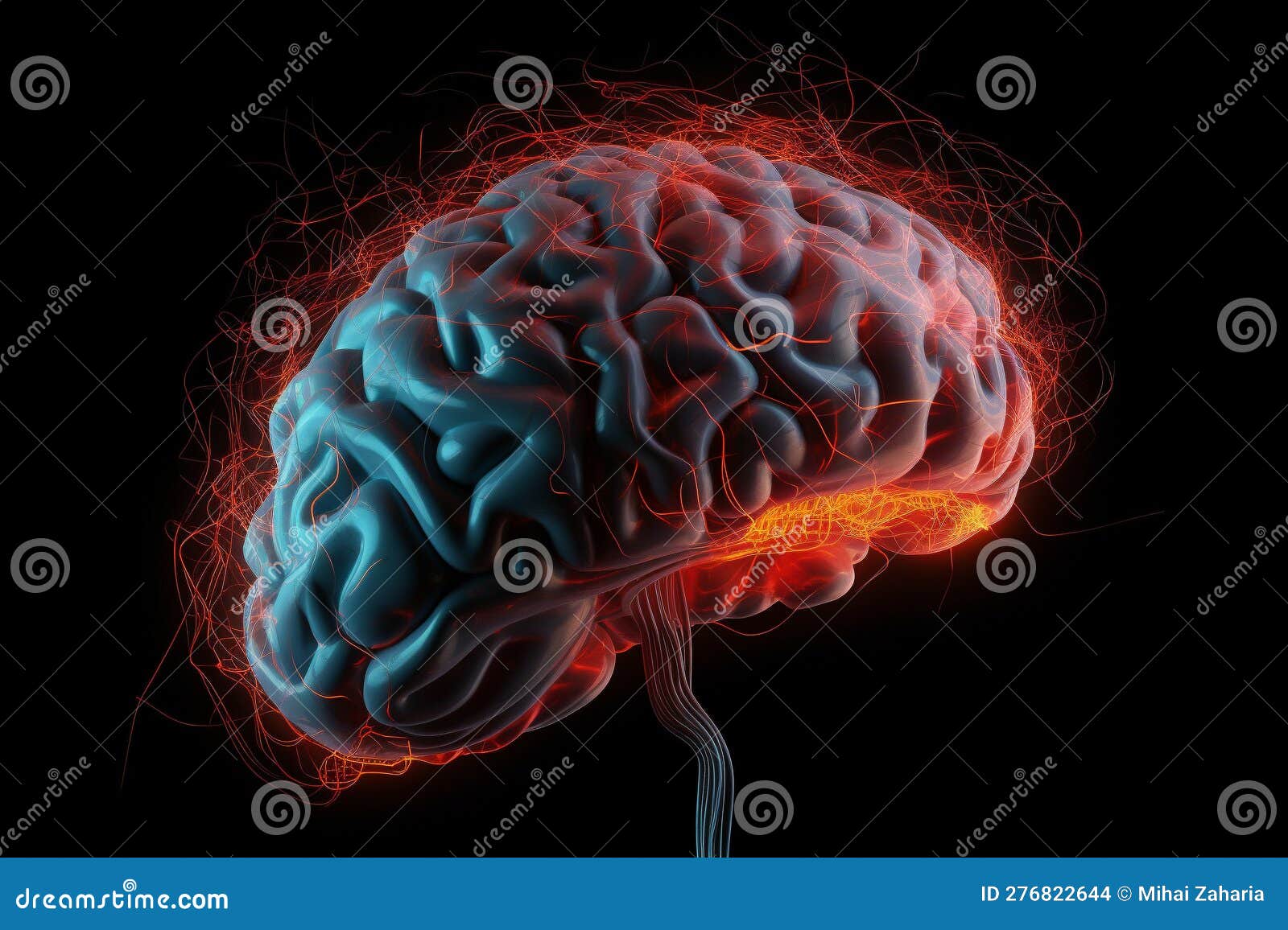 Human Brain with a Neural Network of Synapses Lighting Up. Generative ...