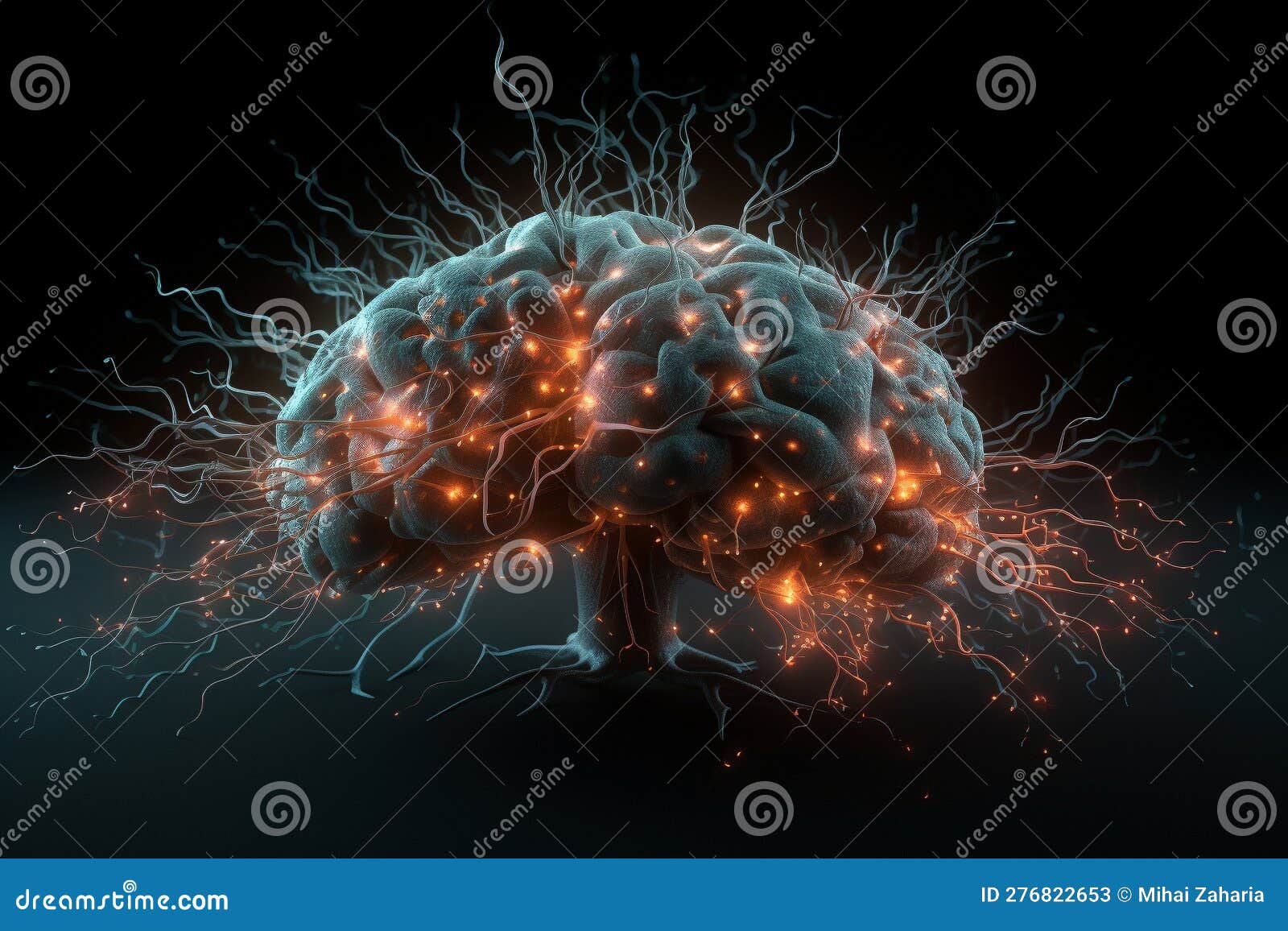 Human Brain with a Neural Network of Synapses Lighting Up. Generative ...