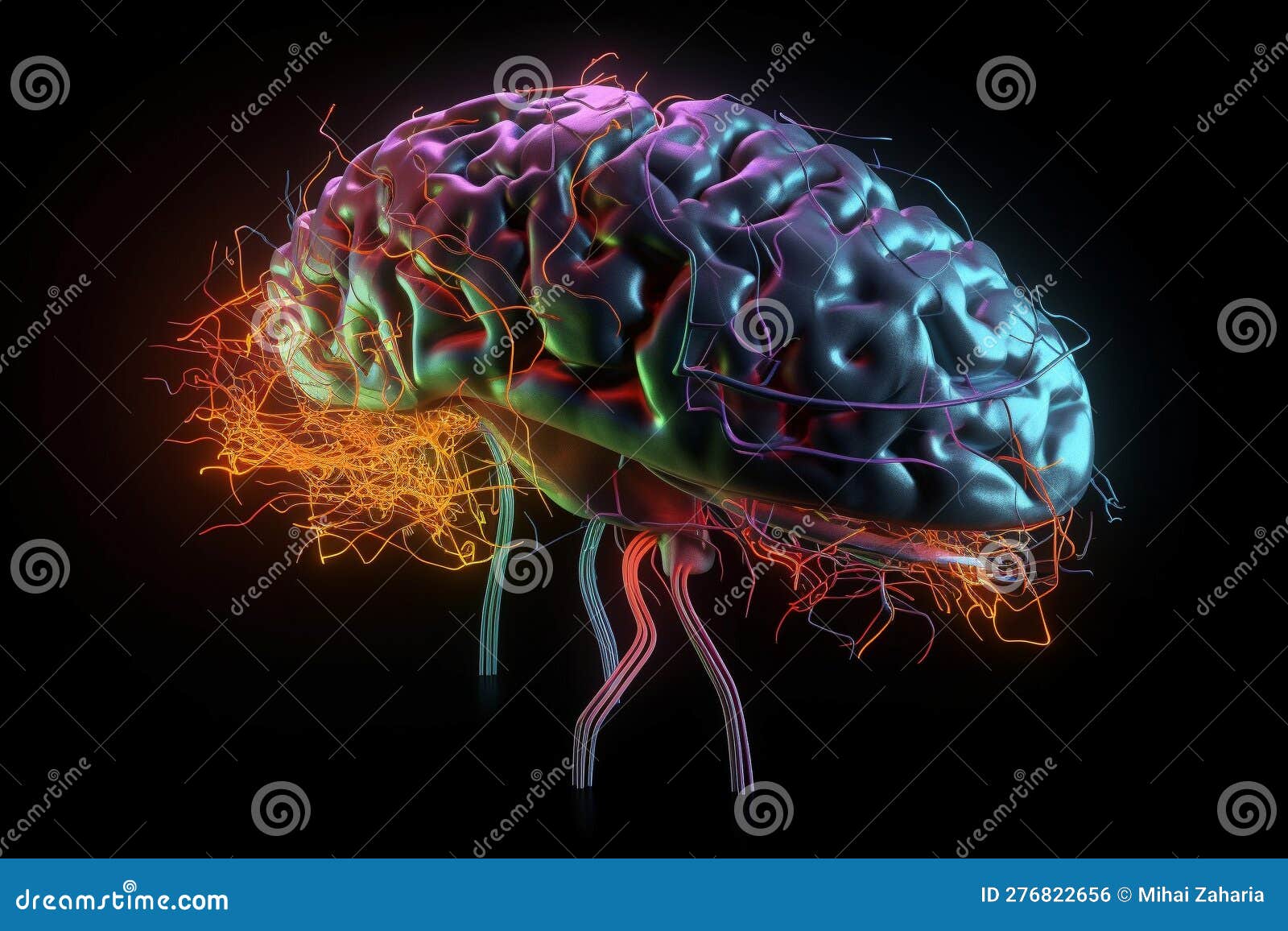 Human Brain with a Neural Network of Synapses Lighting Up. Generative ...