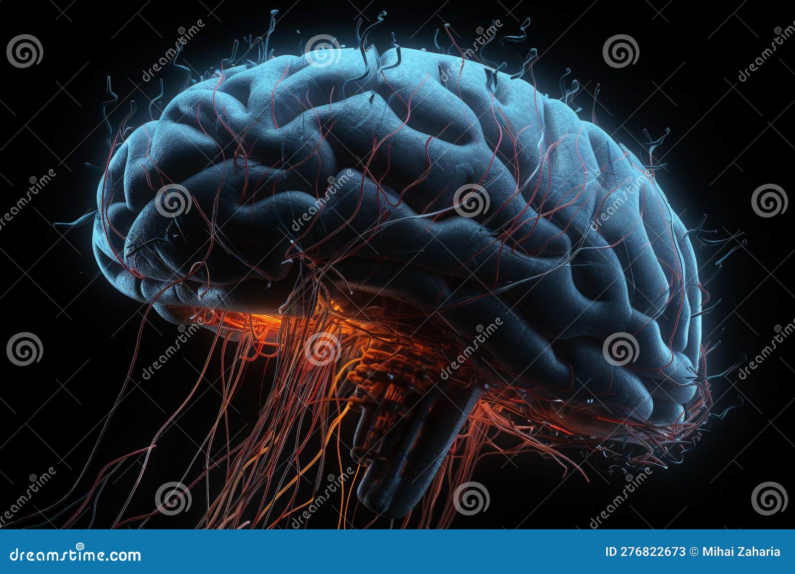 Human Brain with a Neural Network of Synapses Lighting Up. Generative ...