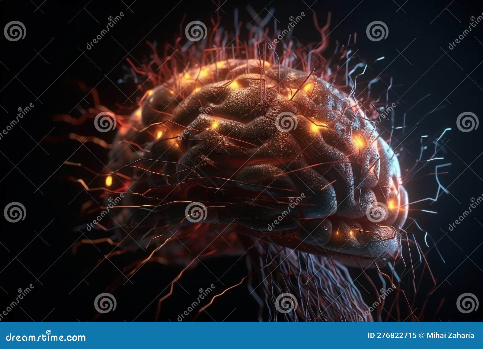 Human Brain with a Neural Network of Synapses Lighting Up. Generative ...