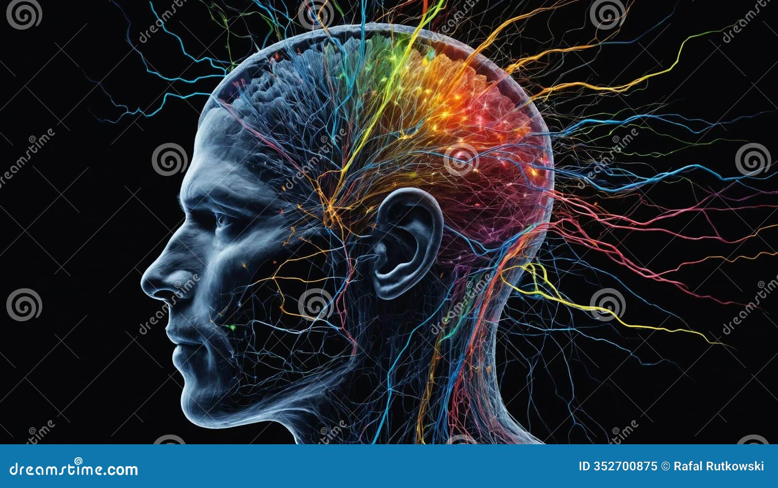 Human Brain, Neural Pathways, Vibrant Colors. Abstract Representation ...