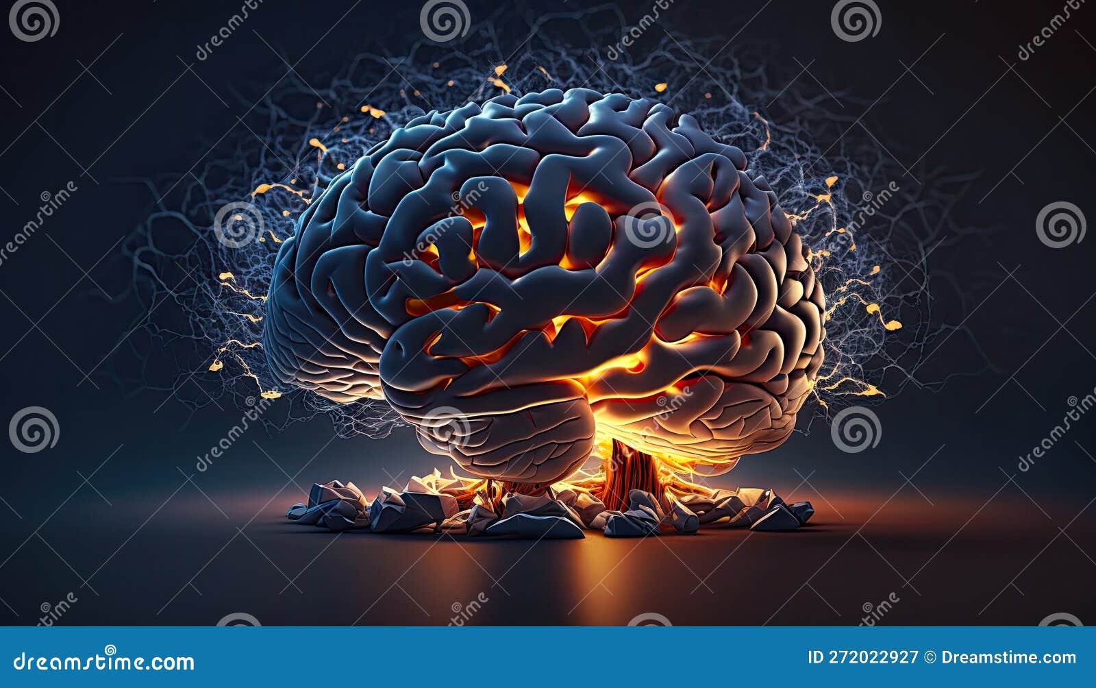 Human Brain with Neural Web Network Extensions Stock Illustration ...