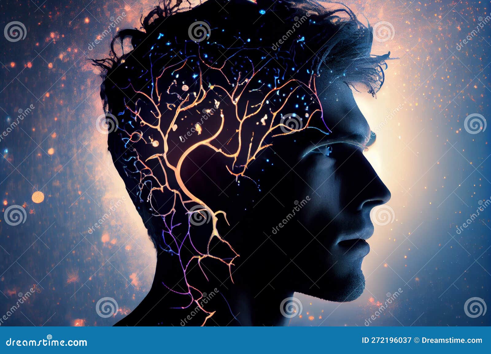 Human Brain and Neuron Connections in Glowing Silhouette. AI Generated ...