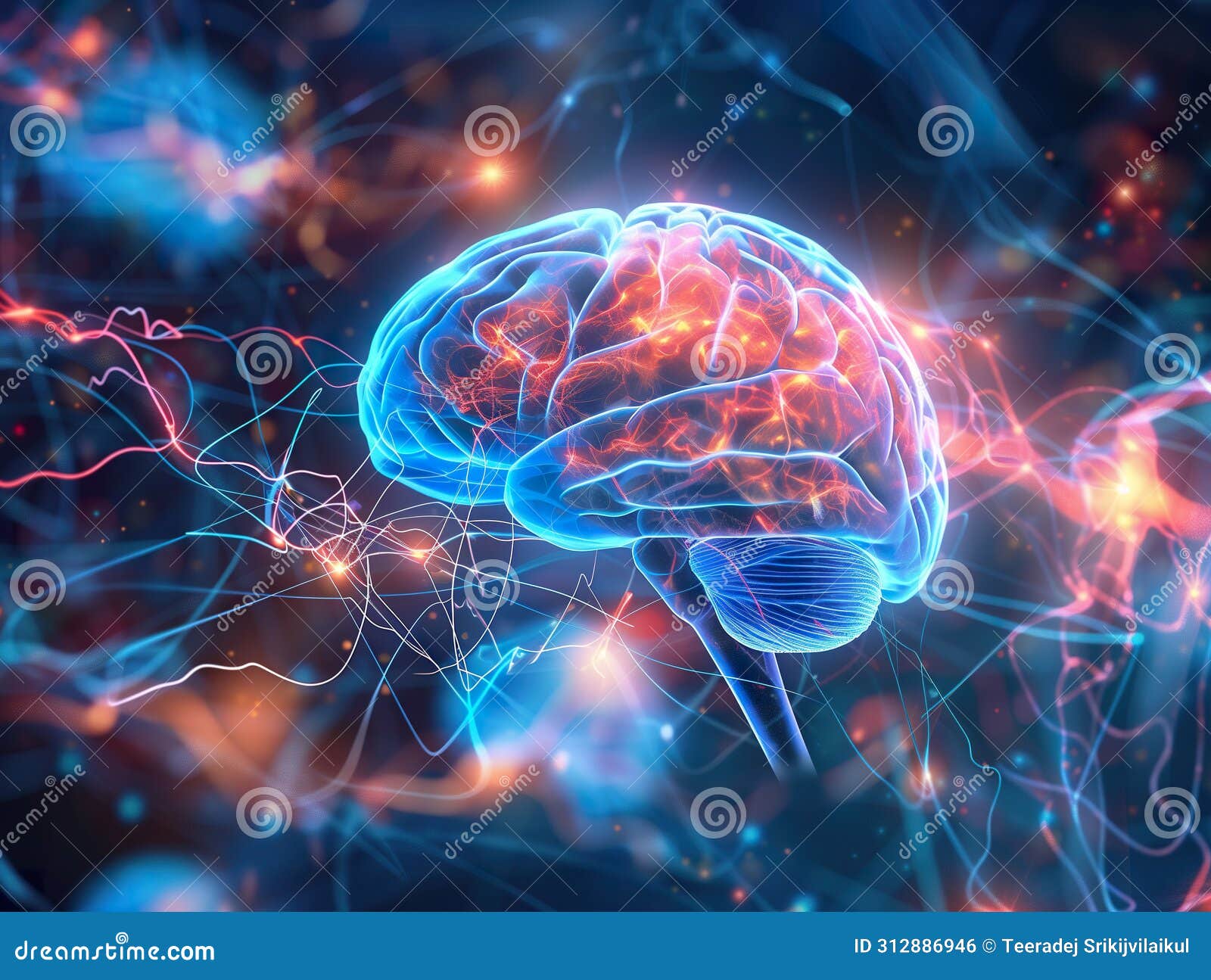 Human Brain on Neuronal Synapse Activity Background. Generative AI ...