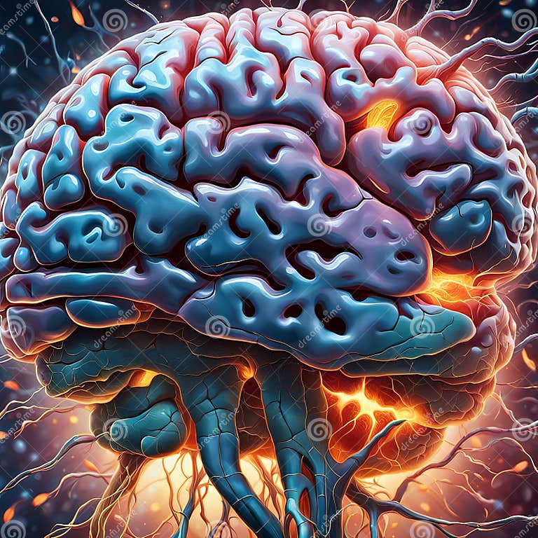 Human Brain with Neurons and Nervous System, 3d Illustration, Computer ...