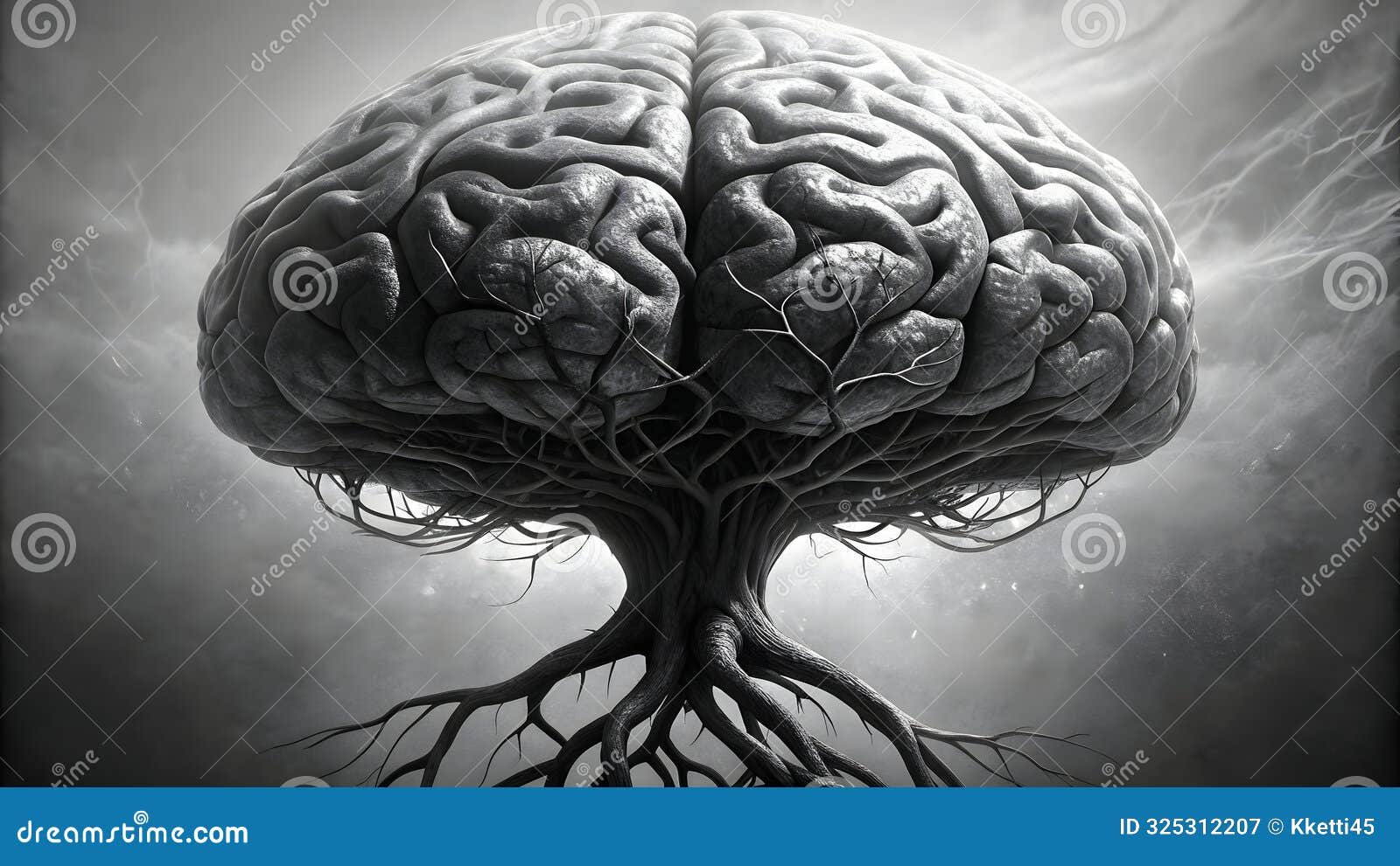 Human Brain with Neurons and Nervous System, 3d Render. Computer ...