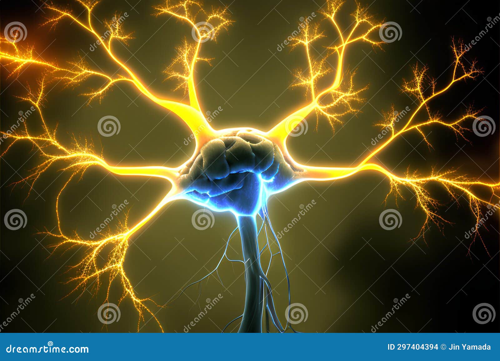 Human Brain with Neurons and Nervous System, 3d Render, Computer ...