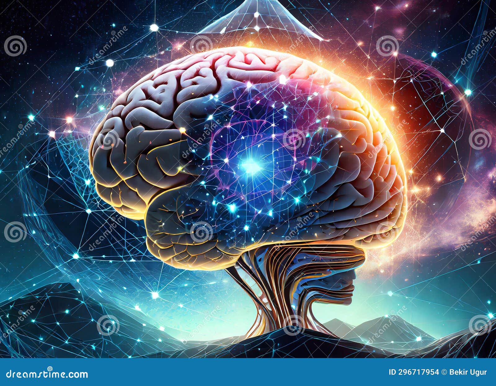 Human Brain Obtaining Energy through Space, Communication Via Artificial Intelligence Stock ...