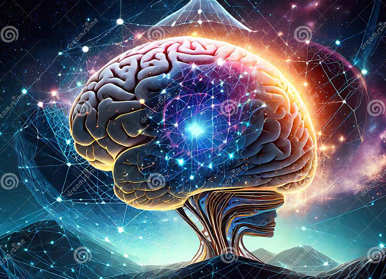 Human Brain Obtaining Energy through Space, Communication Via Artificial Intelligence Stock ...