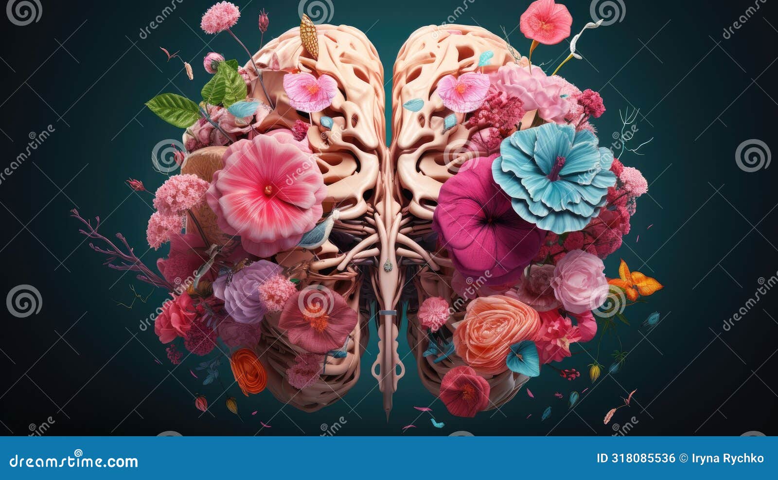 Human Brain Organ with Blooming Flowers Stock Photo - Image of bouquet ...