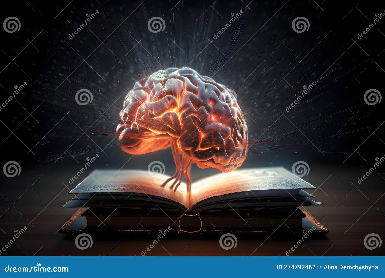 Human Brain Over a Book, Knowledge, Generative AI 1 Stock Illustration ...