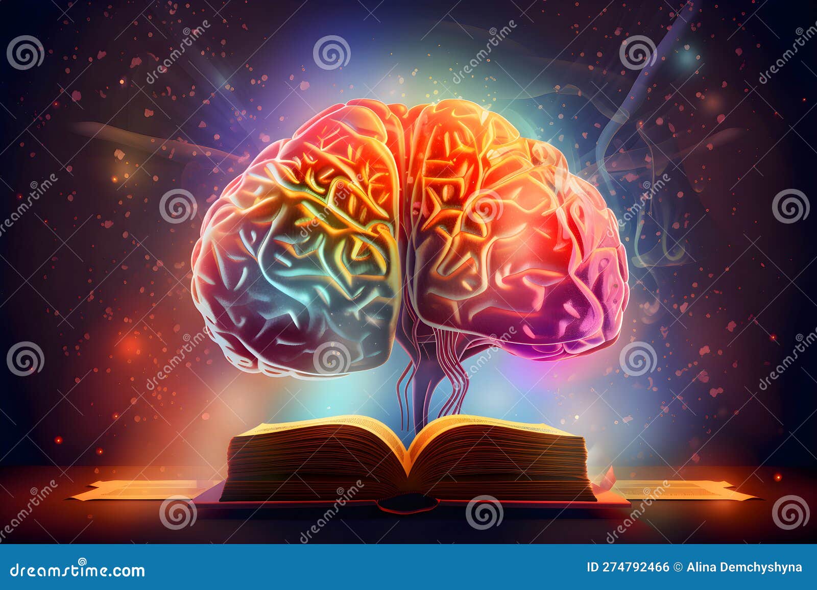Human Brain Over a Book, Knowledge, Generative AI 2 Stock Illustration ...