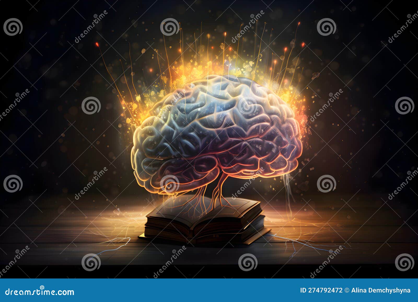 Human Brain Over a Book, Knowledge, Generative AI Stock Illustration ...