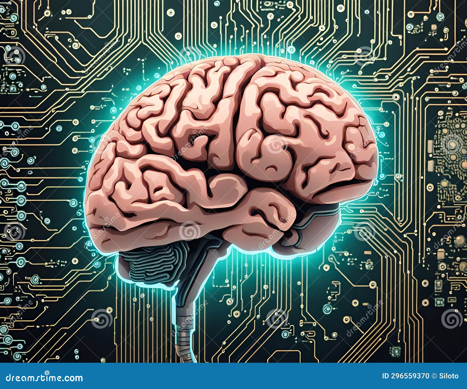 Human Brain Over the Printed Circuit As a Main Processor, Symbol of the ...