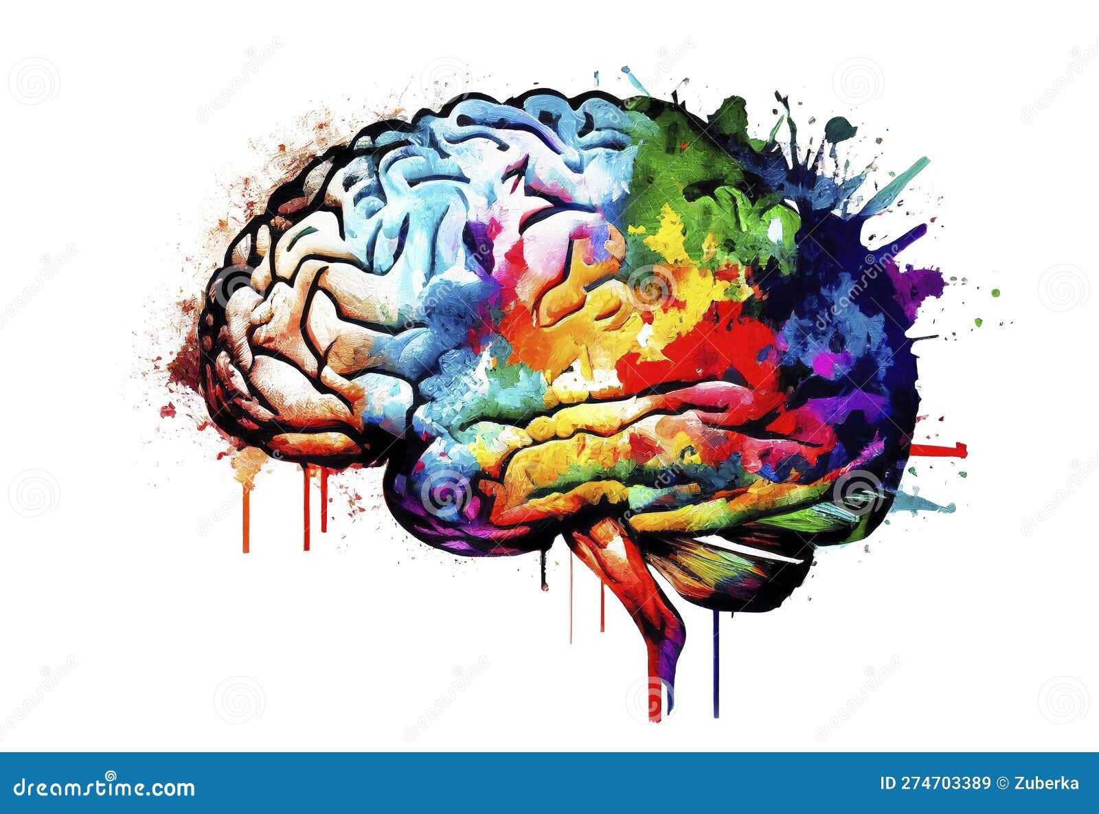 Human Brain Painted on White. AI Generative Stock Illustration ...