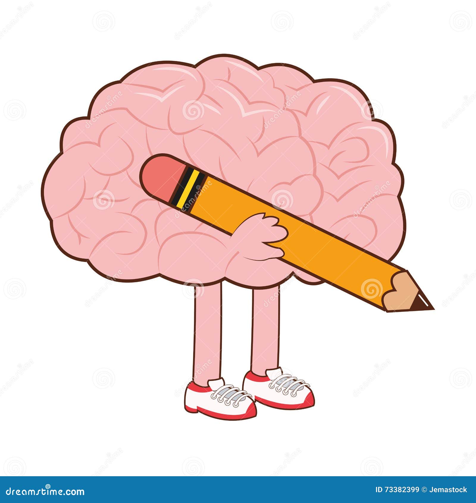 Human Brain with Pencil Icon Stock Illustration - Illustration of ...