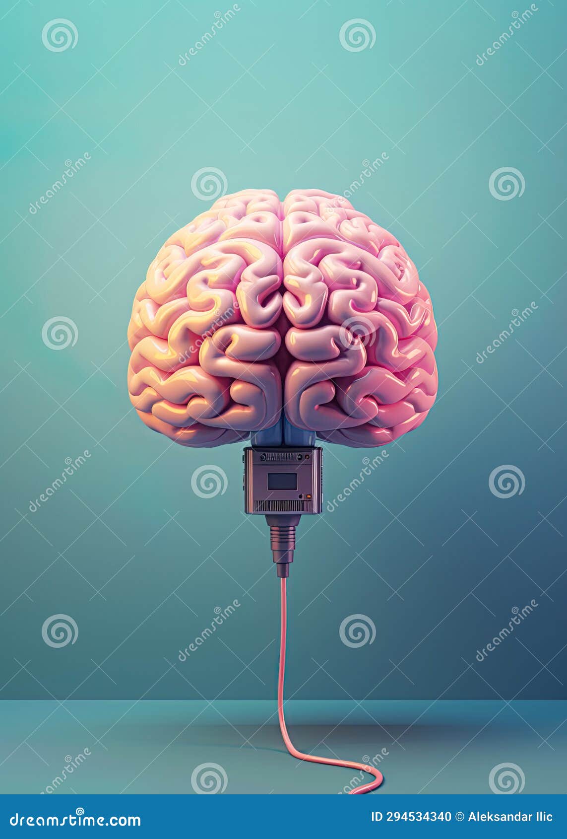 Human Brain Plugged Via Cable. Artificial Intelligence and Technology ...