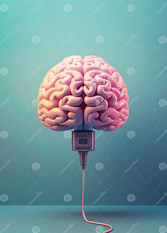 Human Brain Plugged Via Cable. Artificial Intelligence and Technology ...