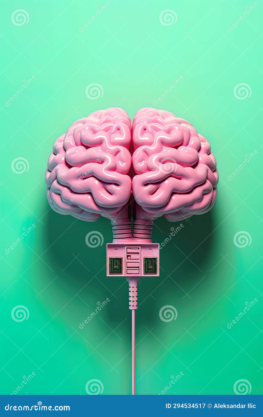 Human Brain Plugged Via Cable. Artificial Intelligence and Technology ...