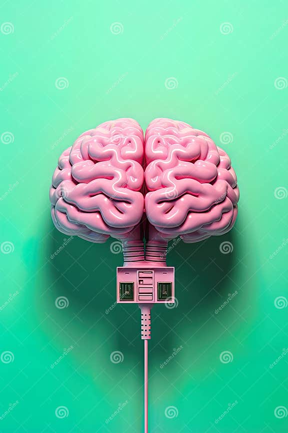 Human Brain Plugged Via Cable. Artificial Intelligence and Technology ...