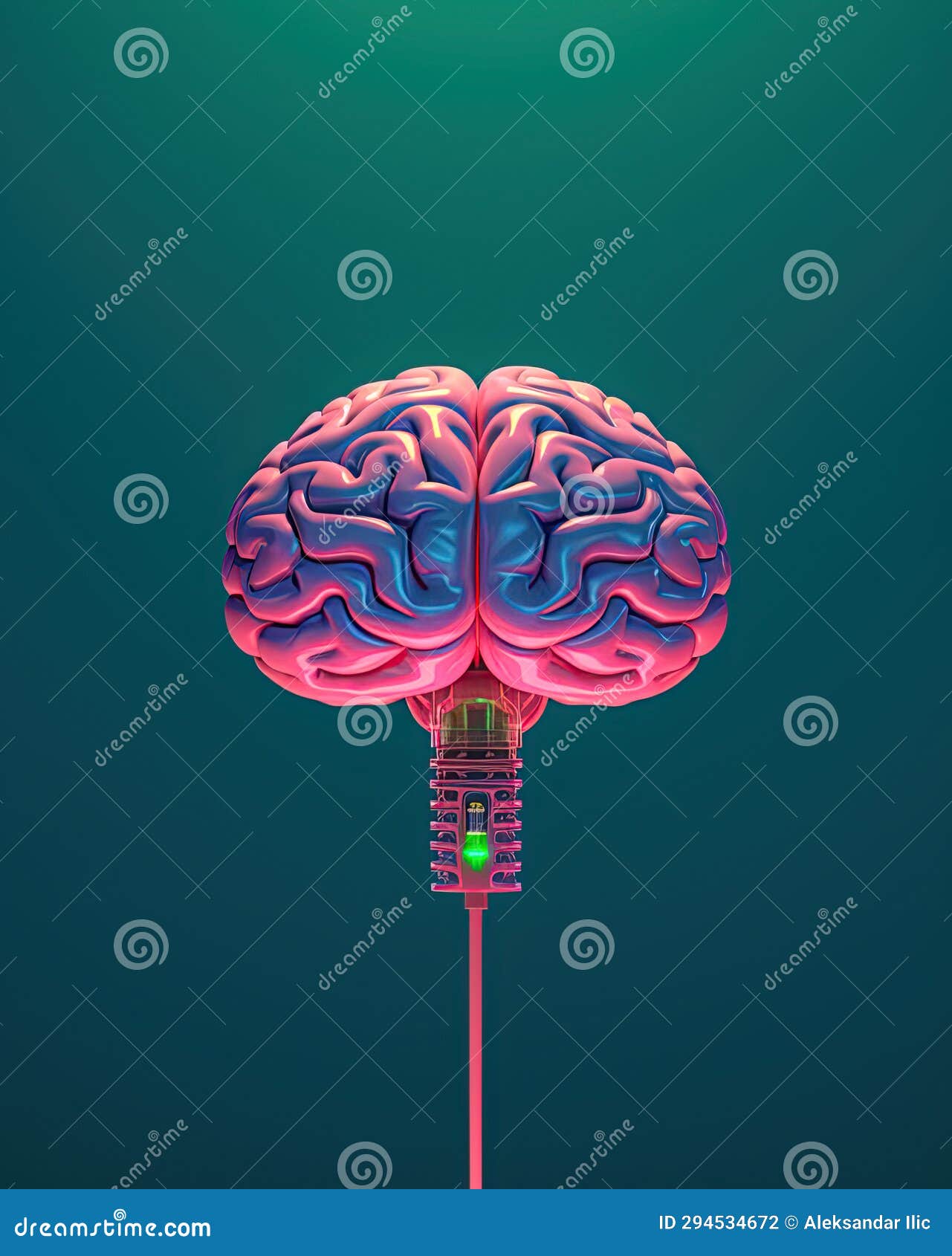 Human Brain Plugged Via Cable. Artificial Intelligence and Technology ...