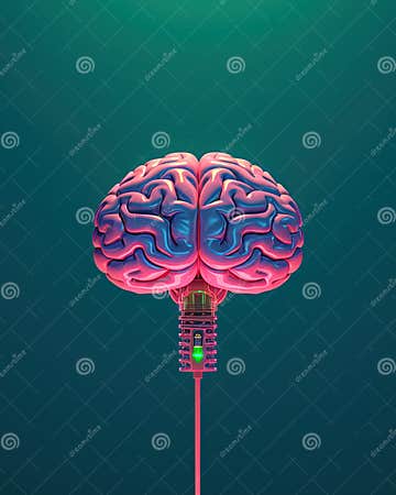 Human Brain Plugged Via Cable. Artificial Intelligence and Technology ...